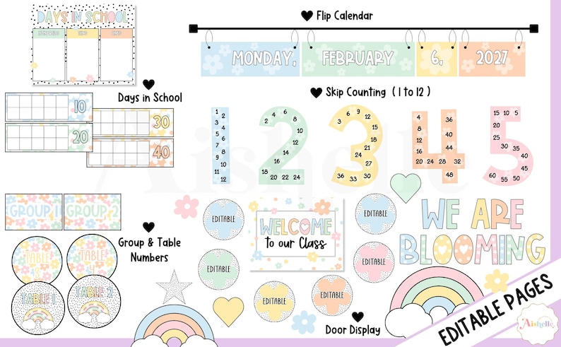 EDITABLE Pastel Classroom Decor Bundle - Bloom in Pastel | PERSONAL USE ...