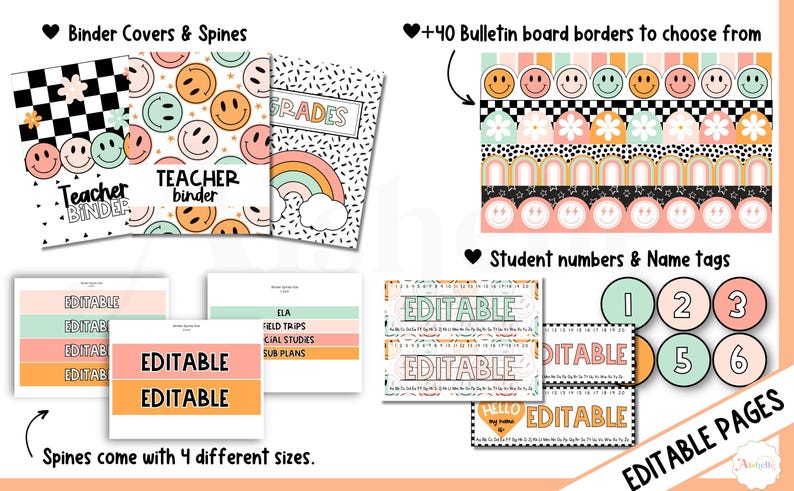 EDITABLE Groovy Smiley Classroom Decor Bundle - PERSONAL USE - Etsy