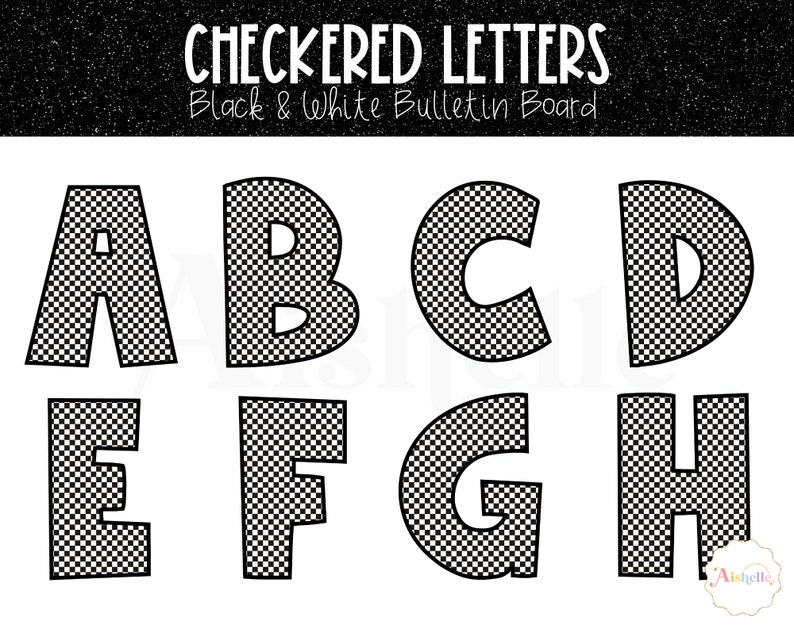Black & White Checkered Bulletin Board Letters A-Z | Classroom Decor ...