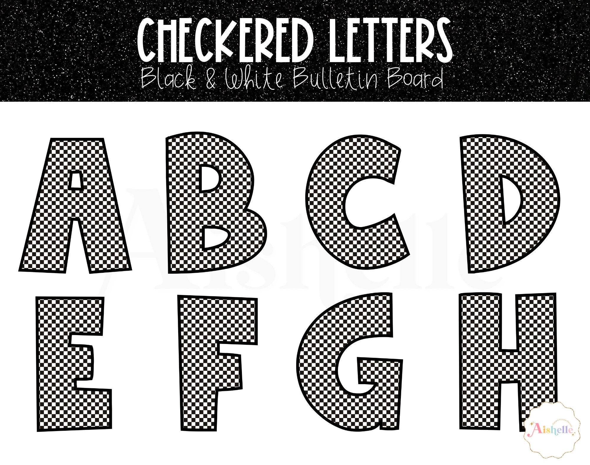 Black & White Checkered Bulletin Board Letters A-Z | Classroom Decor ...