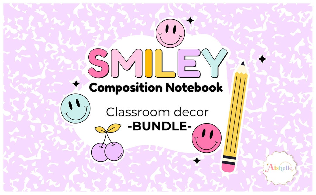 EDITABLE Smiley Composition Notebook Classroom Decor Bundle -personal ...