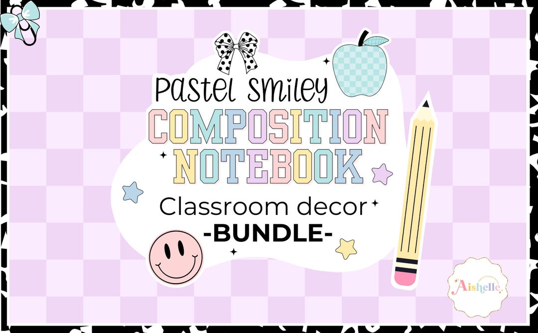 Editable Pastel Smiley Composition Notebook Classroom Decor Bundle ...