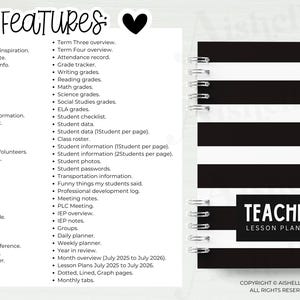 Printable Teacher Planner 2025-2026 | Teacher Binder | Black & White ...