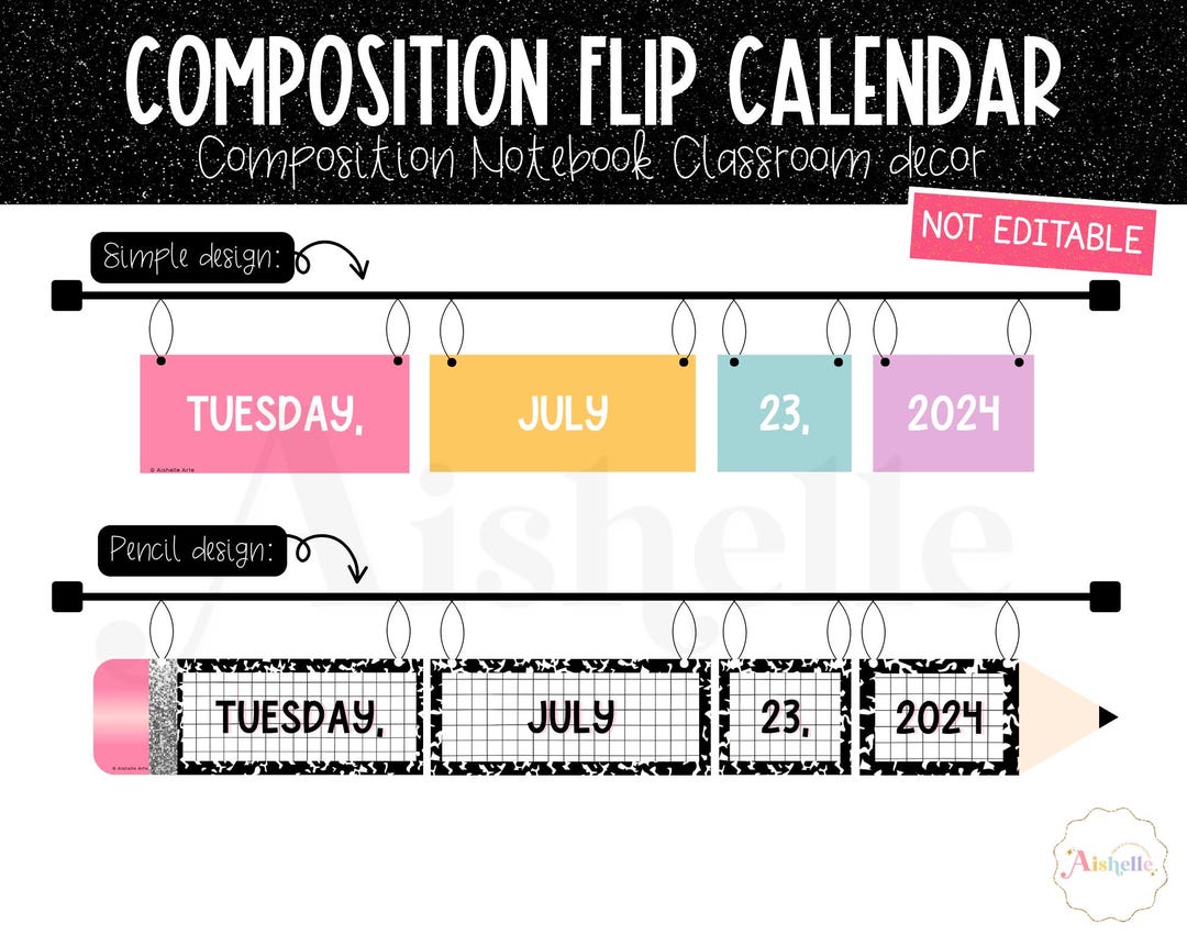 Pencil Flip Calendar Display | Composition Book Classroom Decor ...
