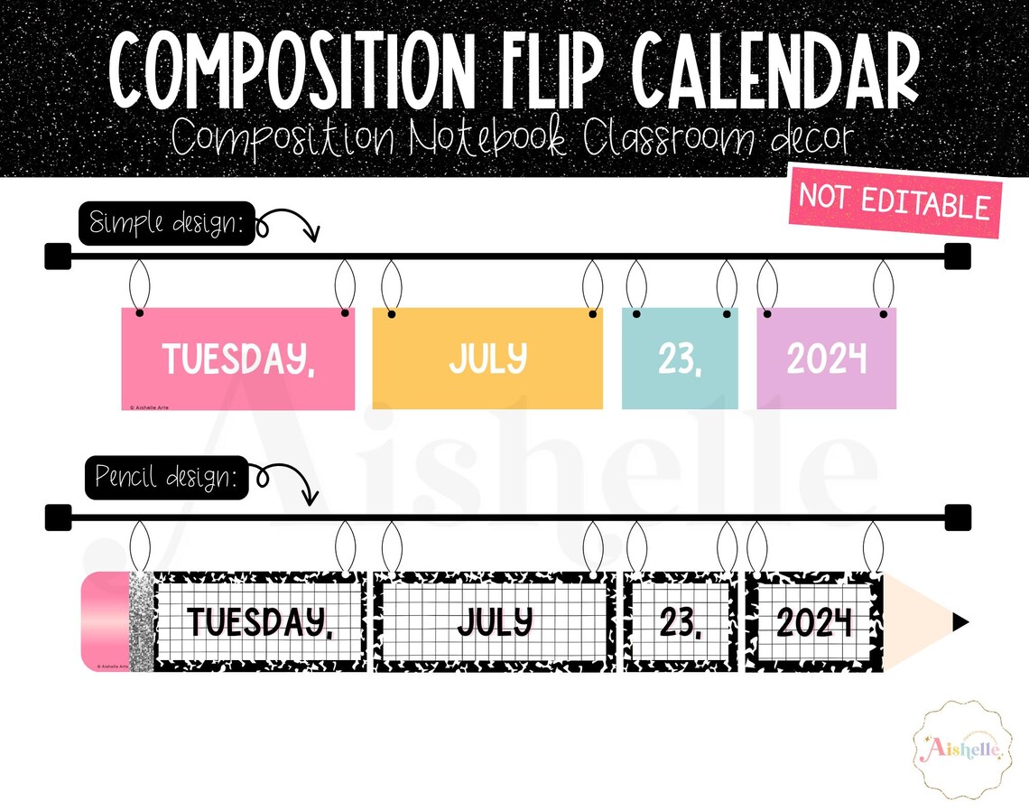 Pencil Flip Calendar Display | Composition Book Classroom Decor ...