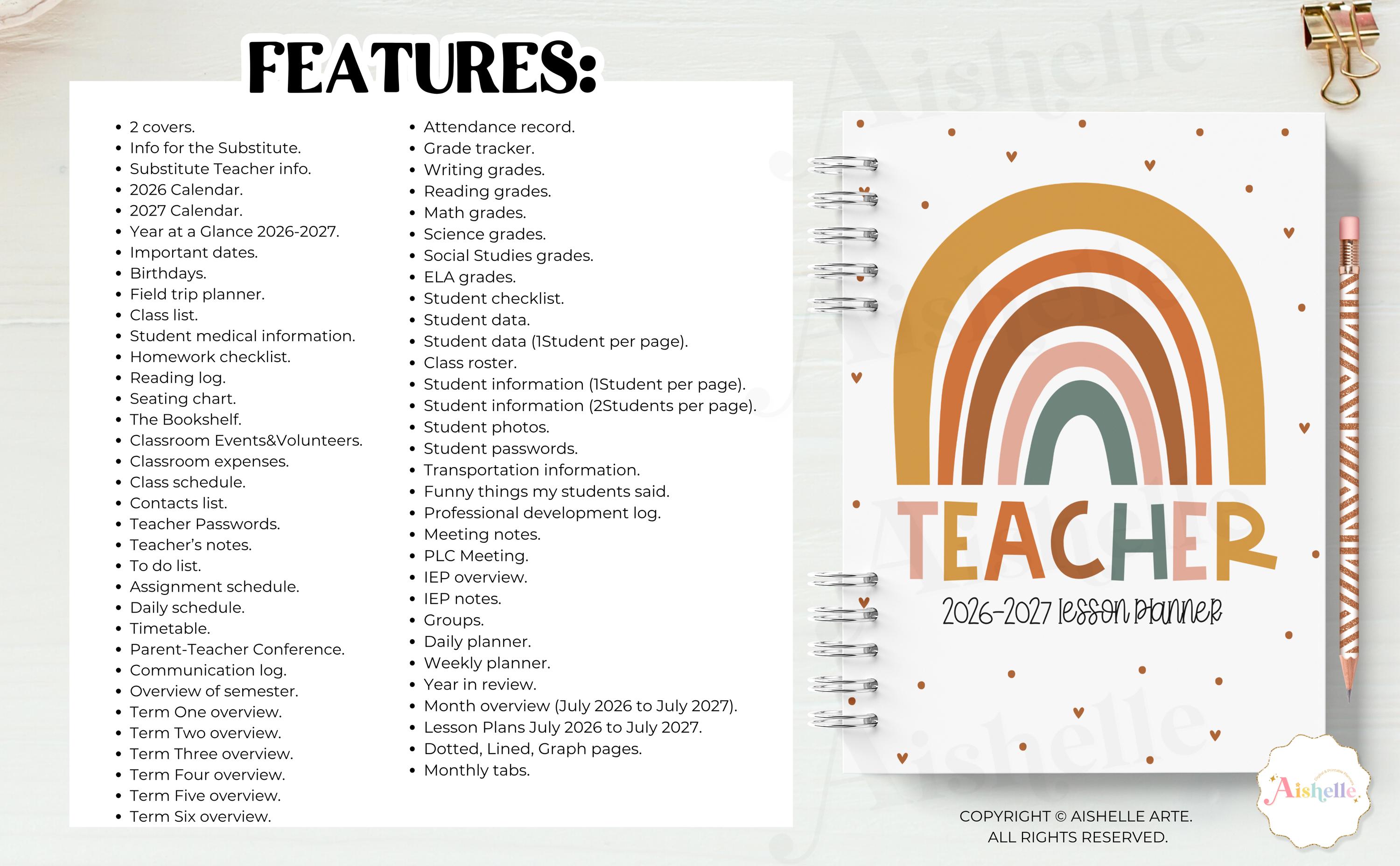 2026-2027 Printable Teacher Planner | Teacher Binder | Boho Rainbow ...