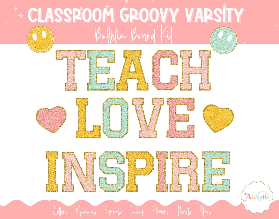 Varsity Patch Bulletin Board Kit Groovy Classroom Decor Varsity Letters ...