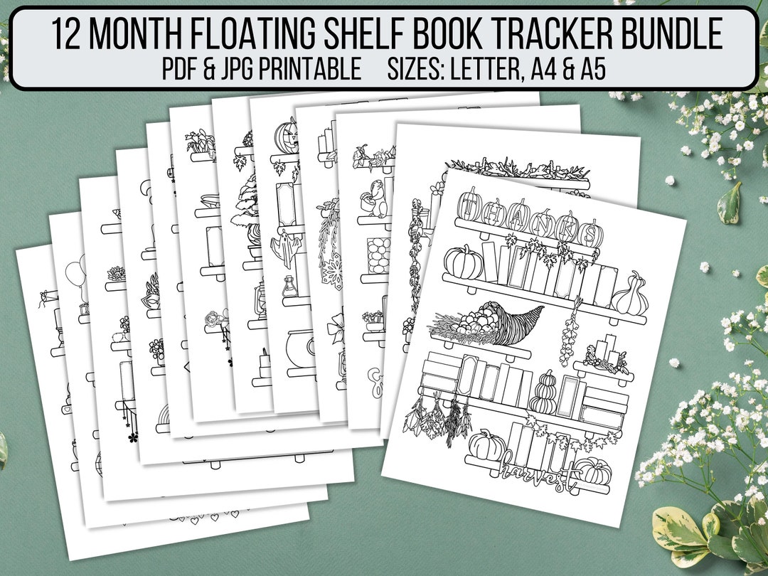 12 Month Floating Shelf Book Reading Tracker Collection Bundle Stay on ...