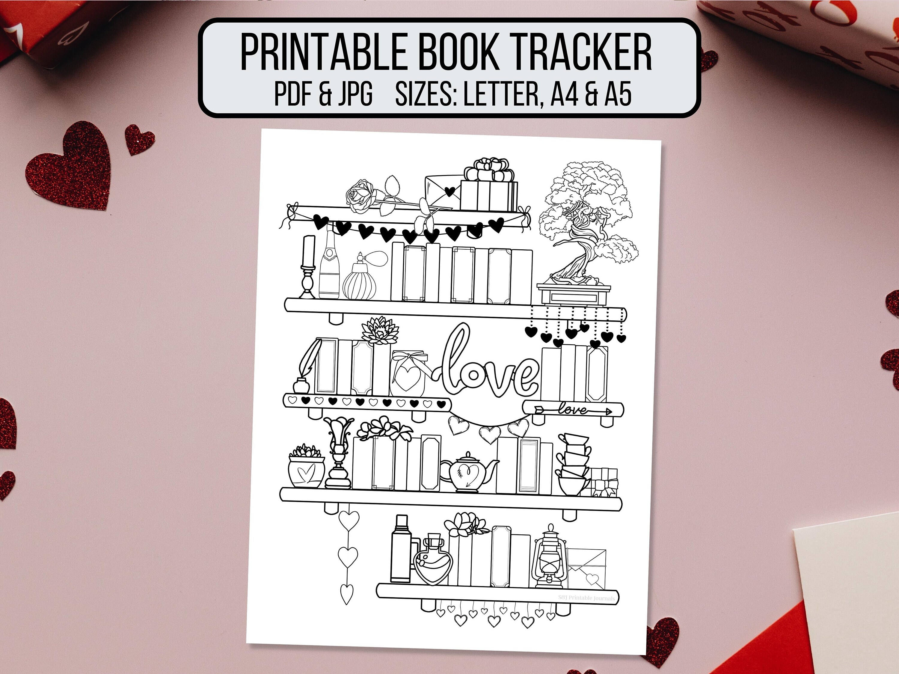 Printable February Bookshelf Book Tracker Reading Log, Valentine's Day ...