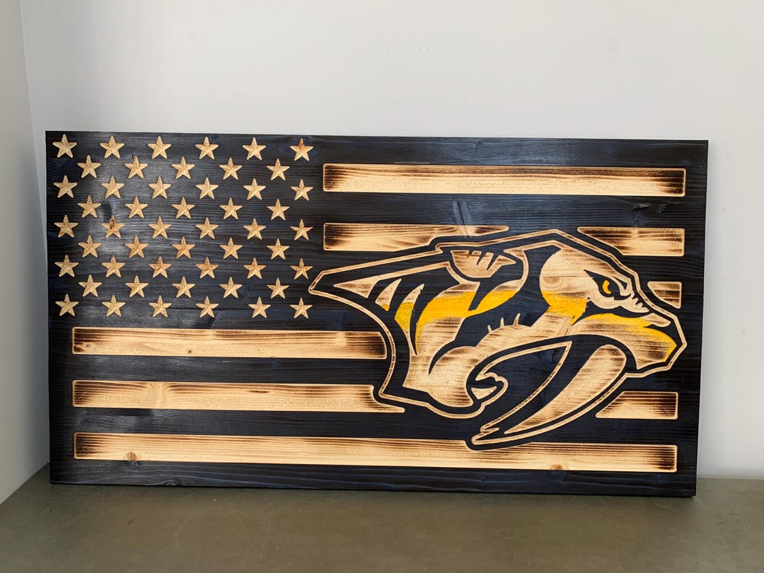 Nashville Predators Wooden Flag-wood Carved Flag-wood Flag-preds Flag ...