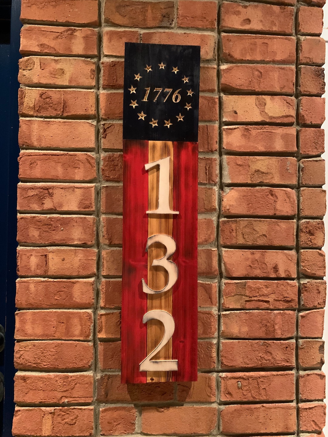 American Flag Wood Address Sign - Custom Patriotic House Number Plaque ...