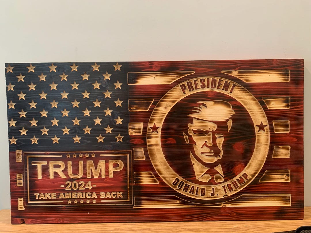 Trump 2024 Wooden American Flag | 30”x16” Handcrafted Rustic Carved ...