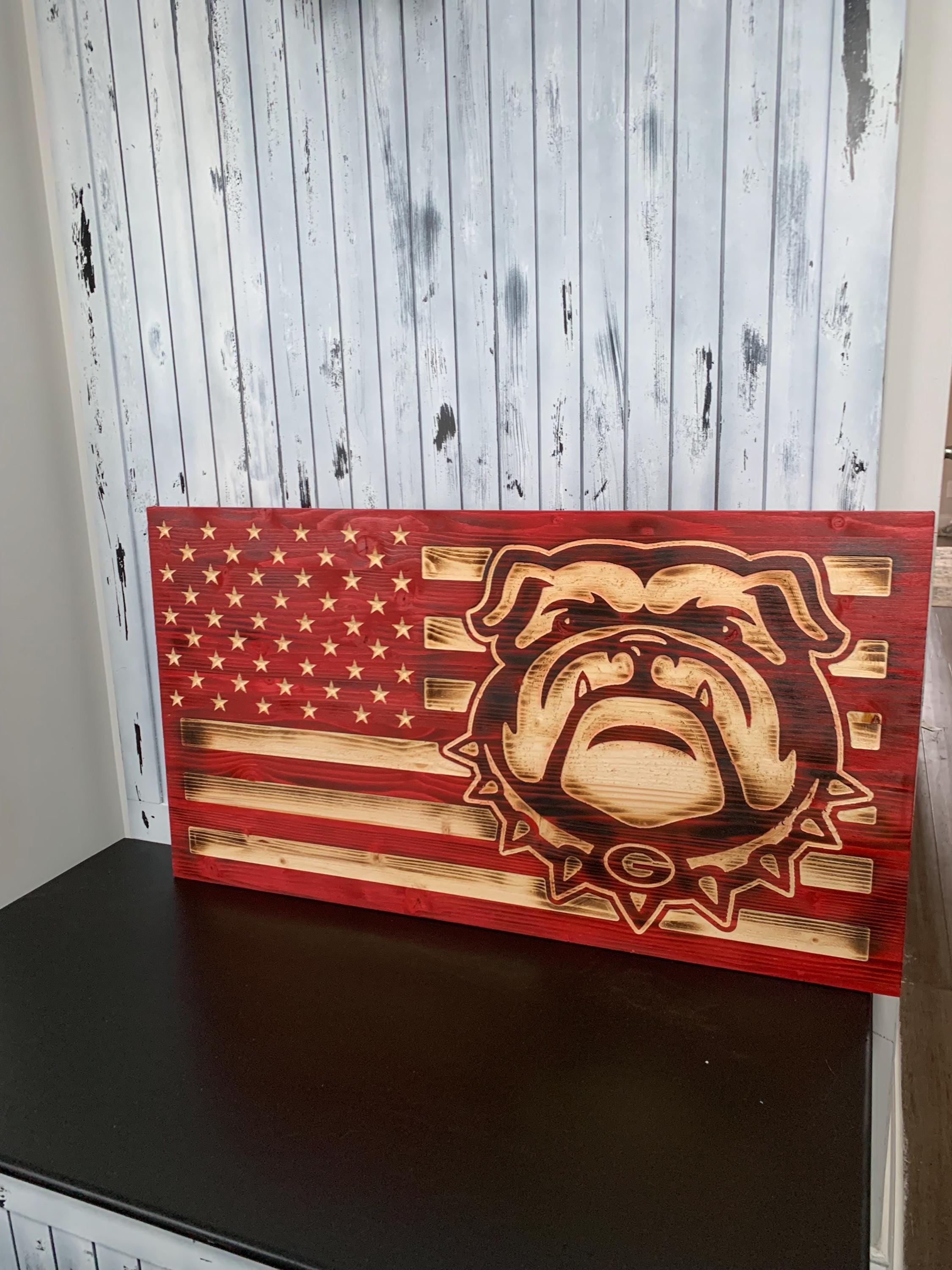 University of Georgia Wooden Flag-wood Carved Flag-wood Flag-uga Flag ...