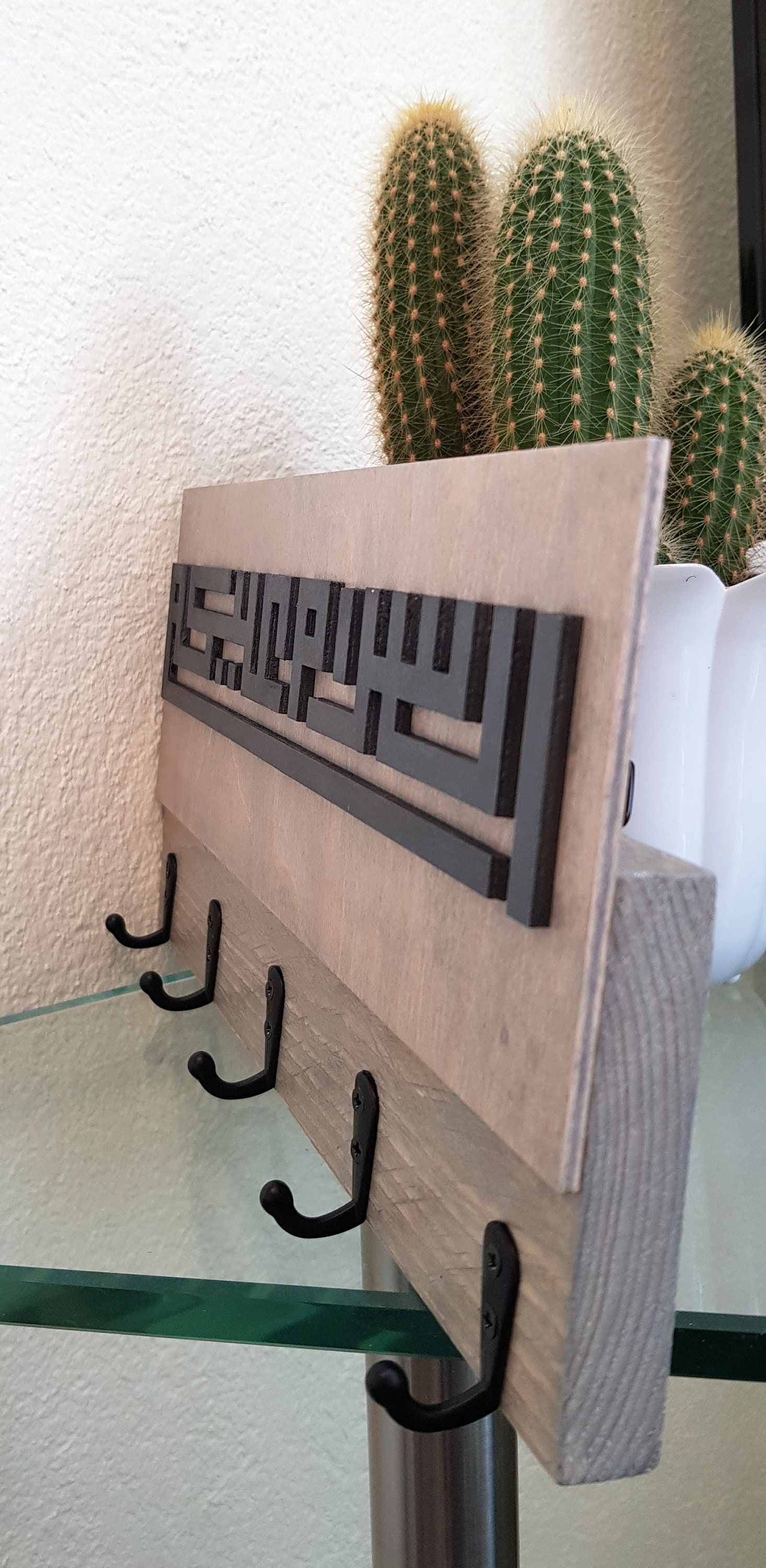 Islamic Wooden Key/letter/flyer Holder With Hooks, Assalamu Alaikum ...