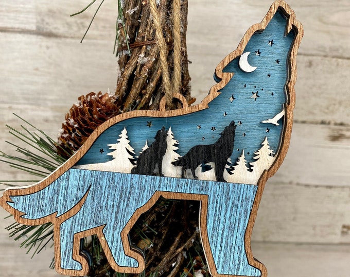 Wolf Ornament, Wolf Christmas Tree Ornament, Layered Refrigerator ...