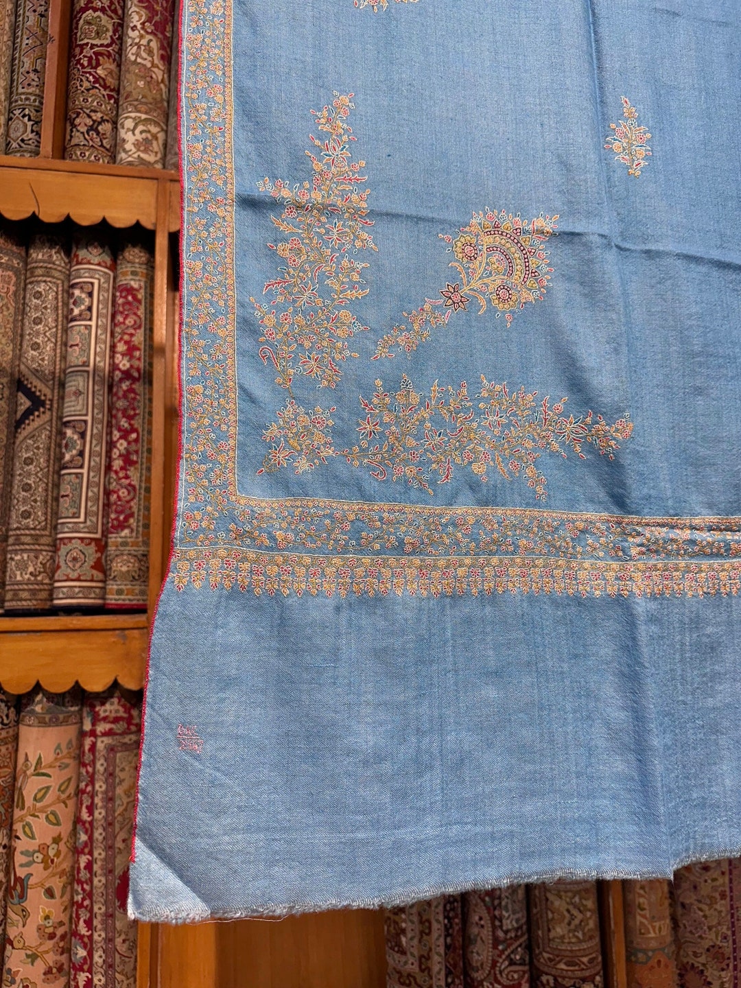 Blue Pashmina Embroidery Shawl, Exclusive Handwoven Wrap, Winter Ladies ...