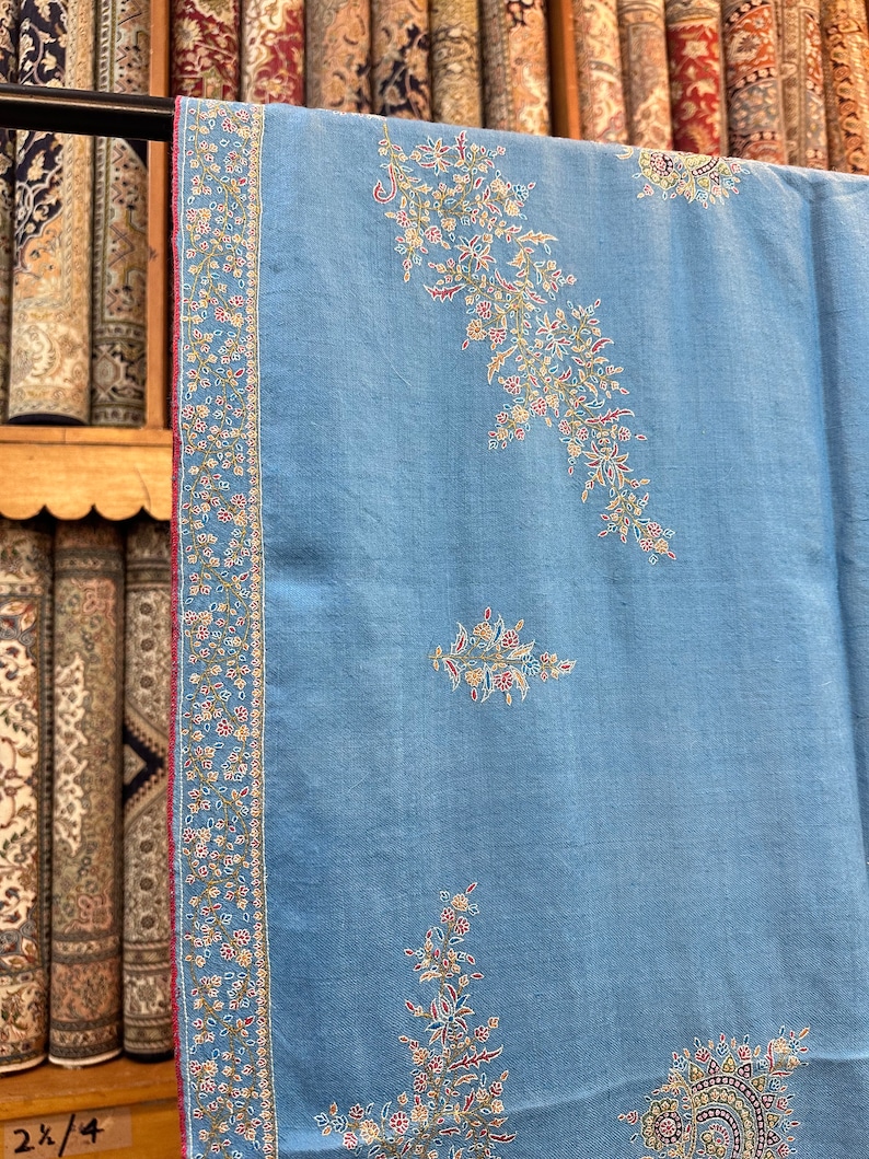 Blue Pashmina Embroidery Shawl, Exclusive Handwoven Wrap, Winter Ladies ...