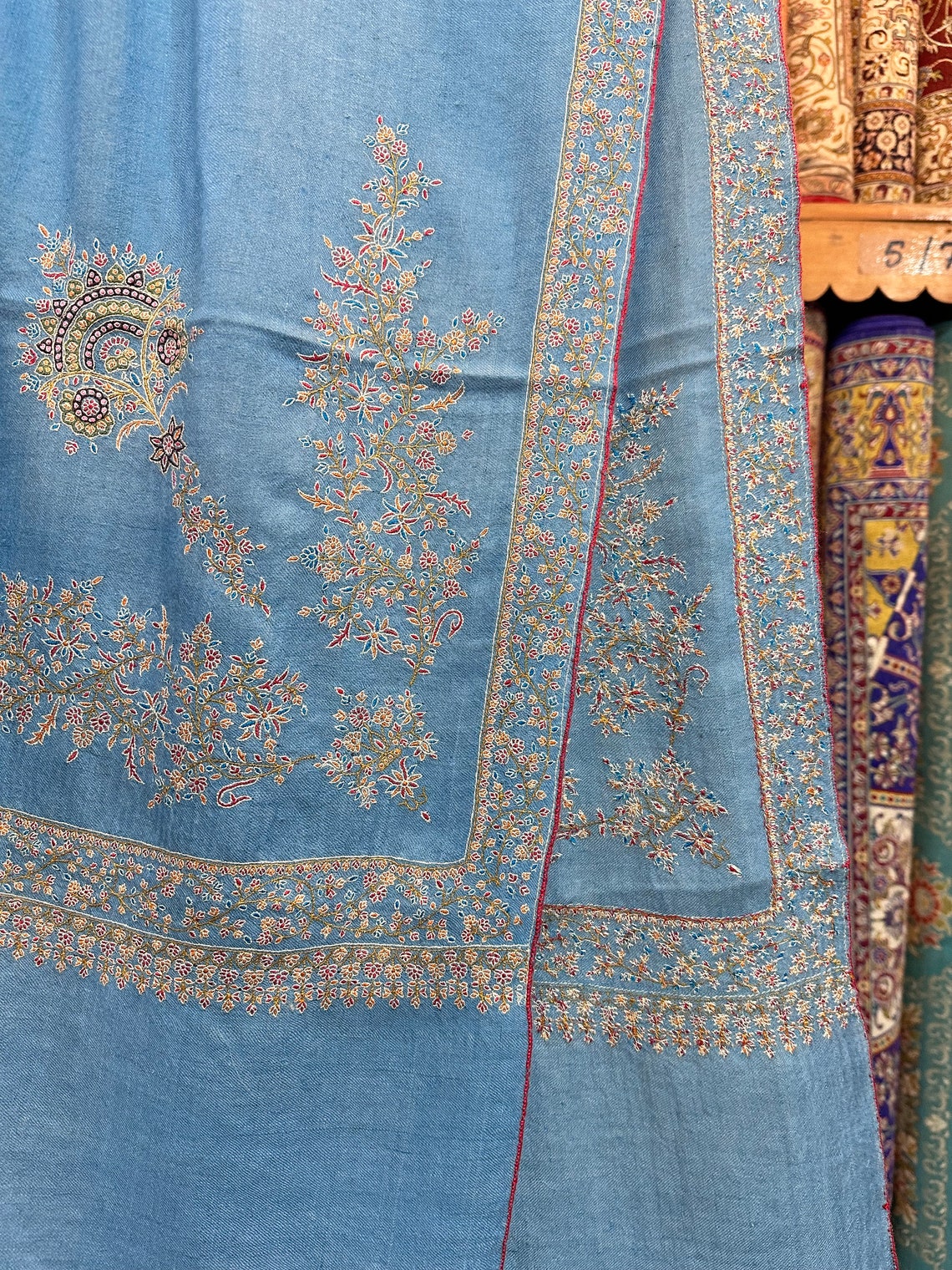 Blue Pashmina Embroidery Shawl, Exclusive Handwoven Wrap, Winter Ladies ...