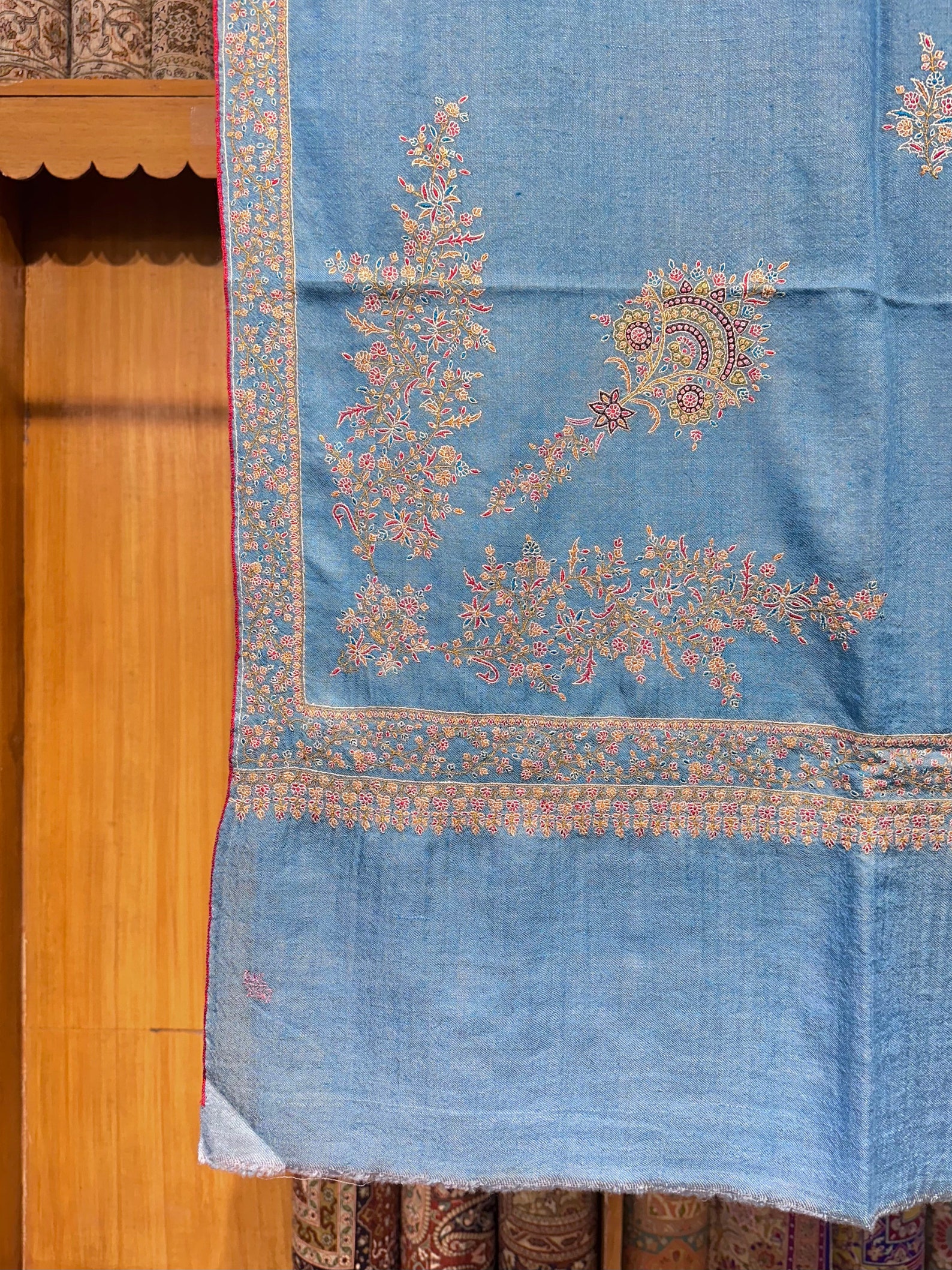 Blue Pashmina Embroidery Shawl, Exclusive Handwoven Wrap, Winter Ladies ...