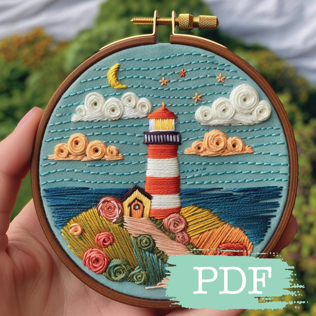 Rose Lighthouse Embroidery Pattern Floral Sea Art Home Décor Summer ...