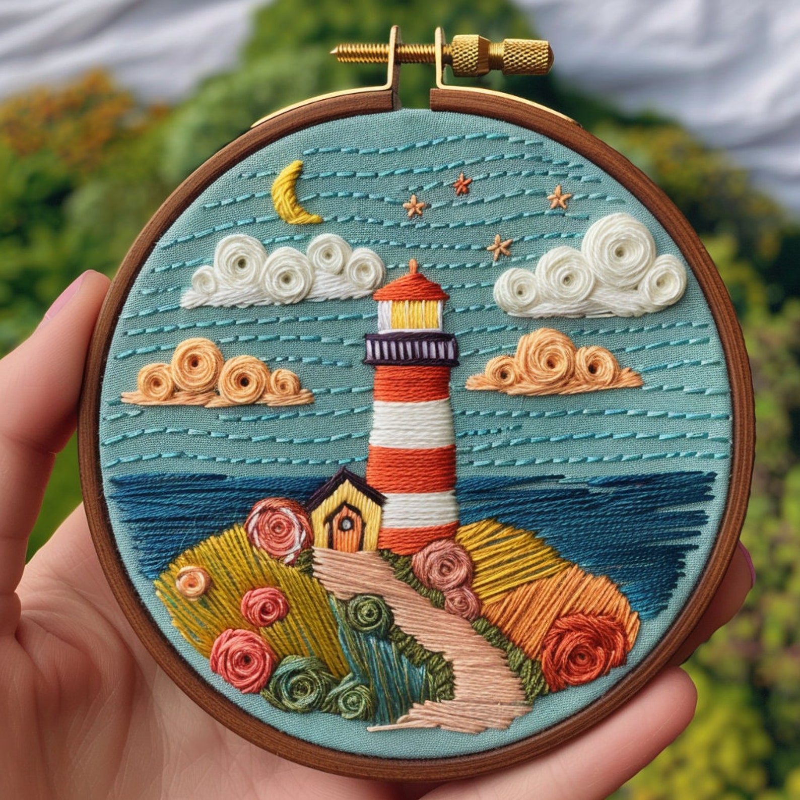 Rose Lighthouse Embroidery Pattern Floral Sea Art Home Décor Summer ...