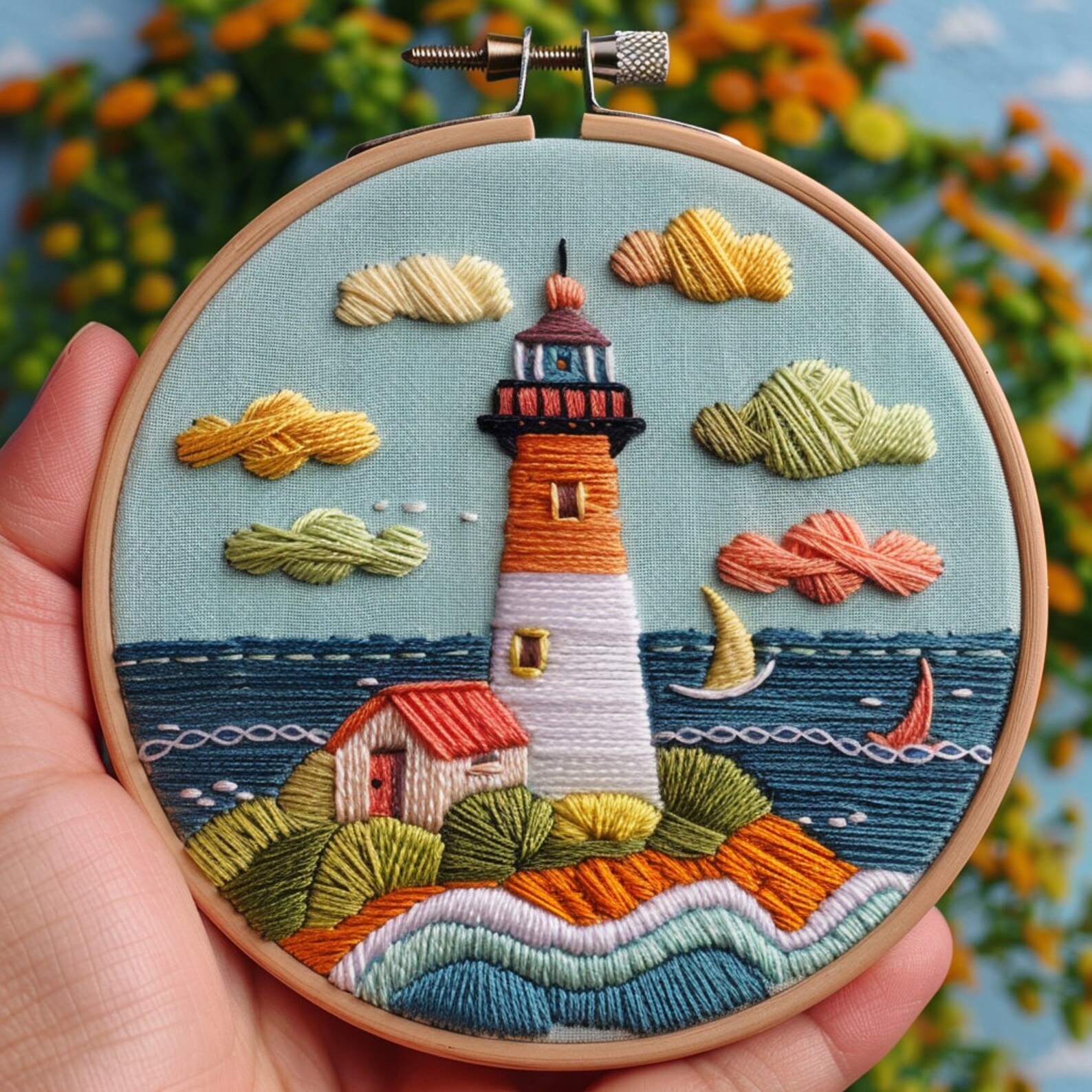 Cloudy Lighthouse Embroidery Pattern Modern Sea Art Home Décor Summer ...
