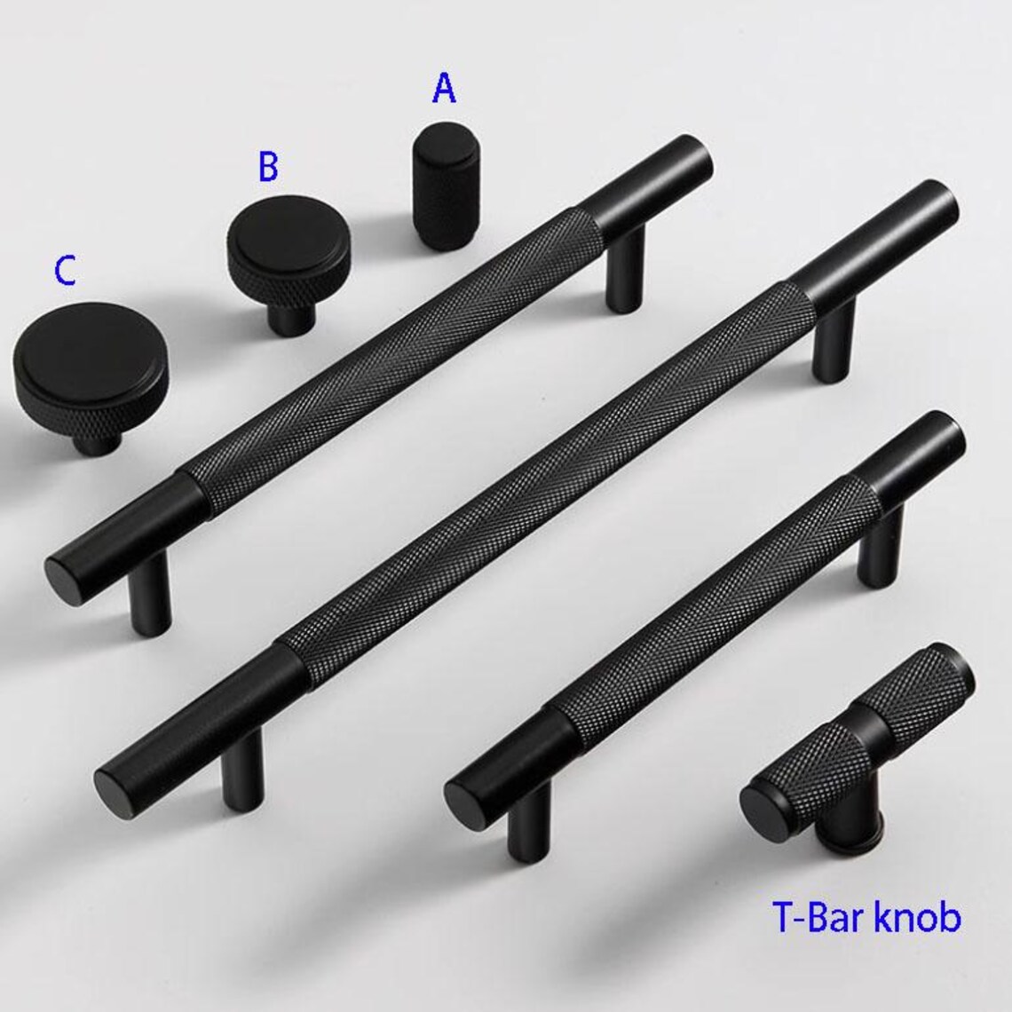 Black Modern Knurling Handle Knurled T Bar Solid Brass Handles Long Handle Black Drawer Pulls ...