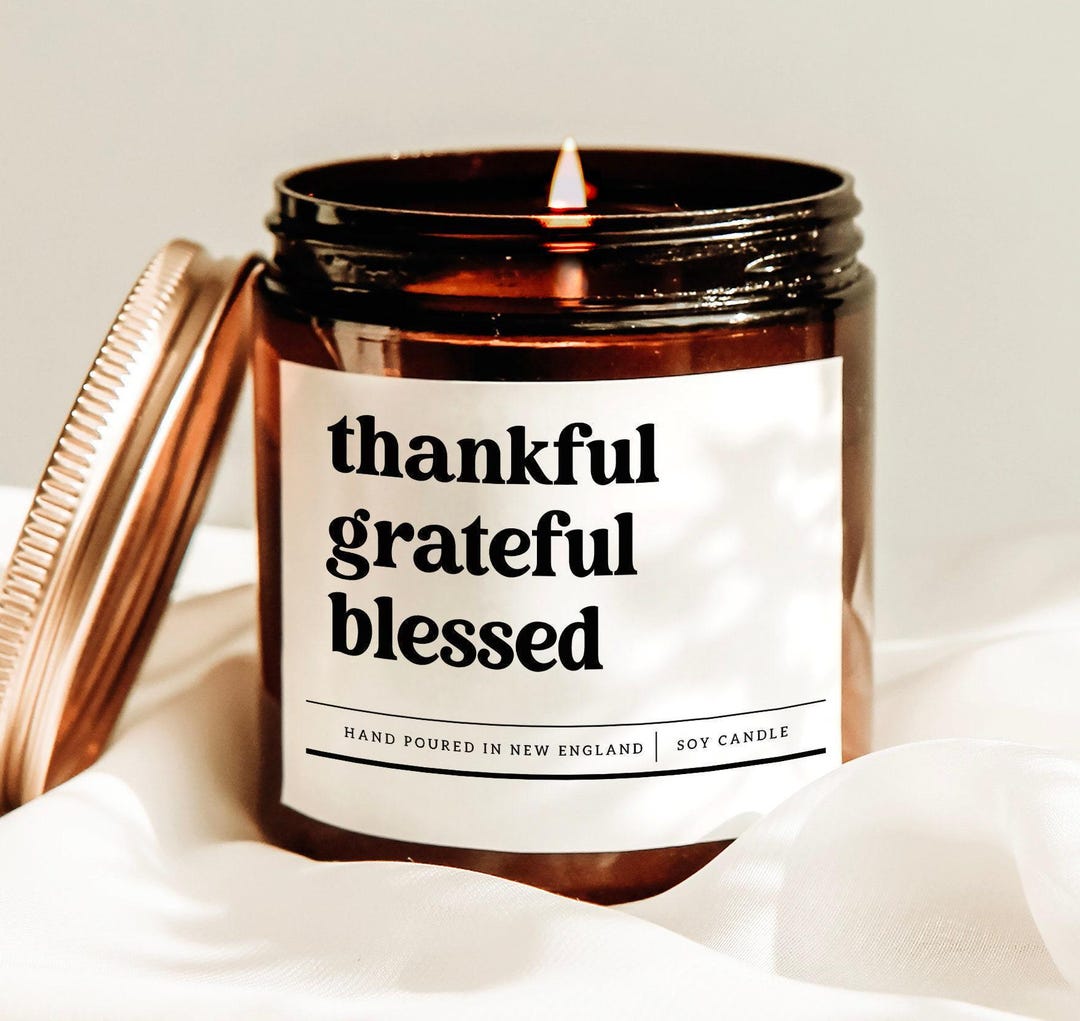 Thankful Grateful Blessed Candle, Fall Autumn Candle, Thanksgiving Gift ...