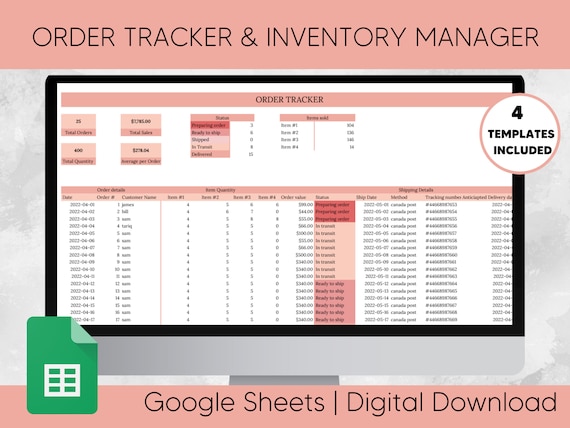 Order Tracker Spreadsheet Inventory Manager Order Tracker | Etsy