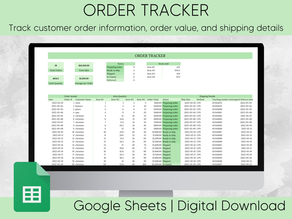 Order Tracker Spreadsheet, Inventory Manager, Order Tracker Google ...