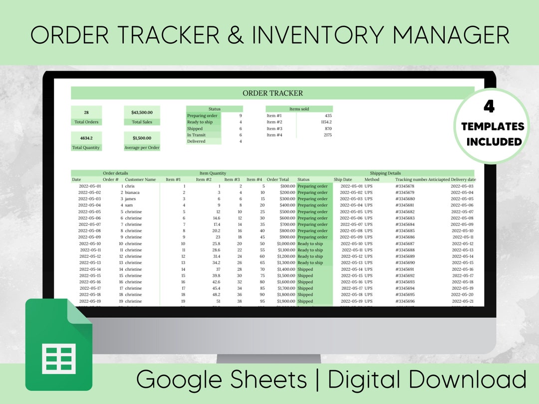 Order Tracker Spreadsheet, Inventory Manager, Order Tracker Google ...