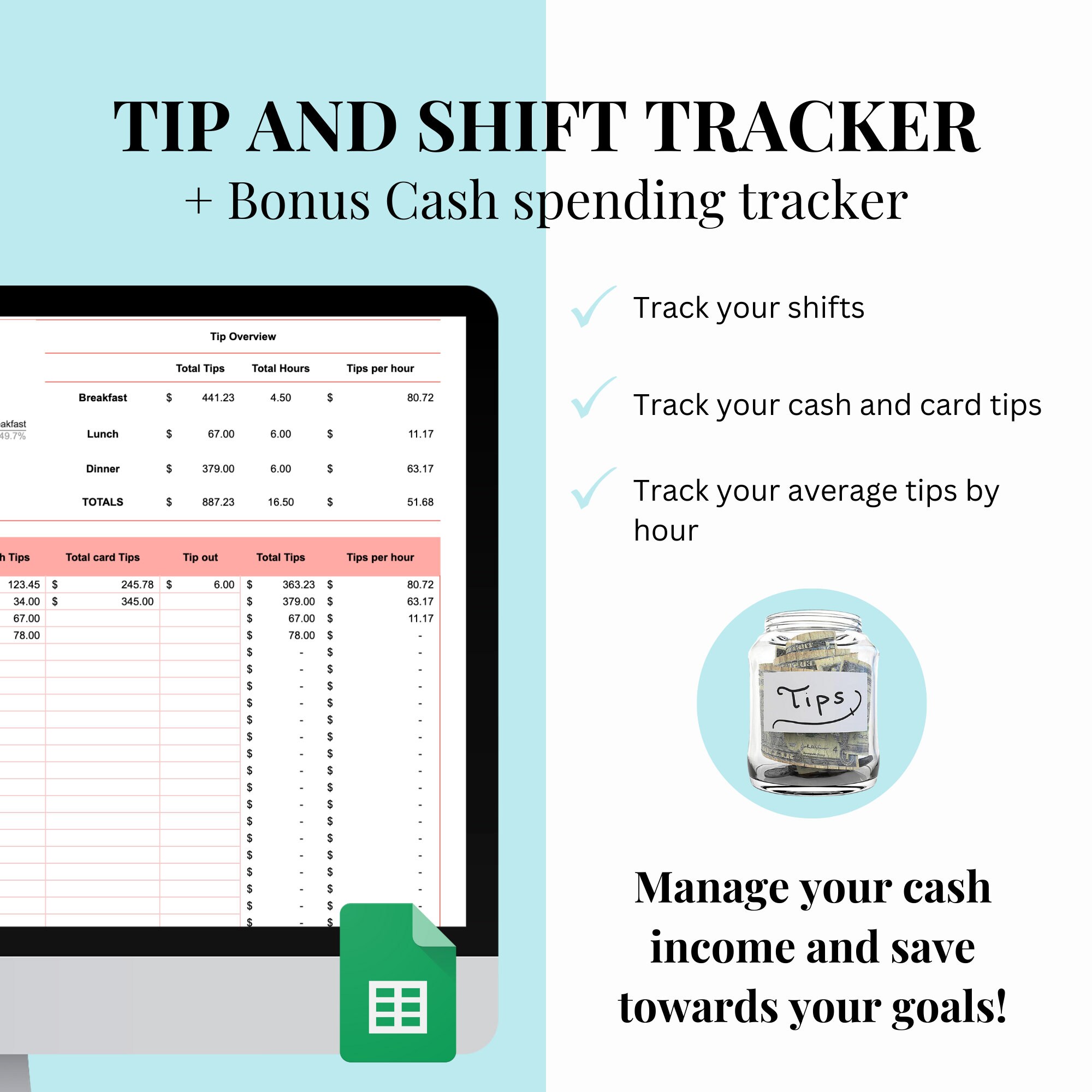Tip & Shift Tracker, Tip Tracker, Gratuity Tracker, Waiter and Waitress Tip Log, Tipped Employee ...