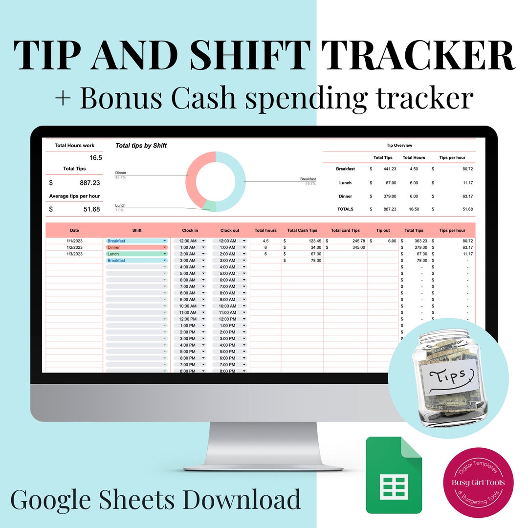 Tip & Shift Tracker, Tip Tracker, Gratuity Tracker, Waiter and Waitress ...
