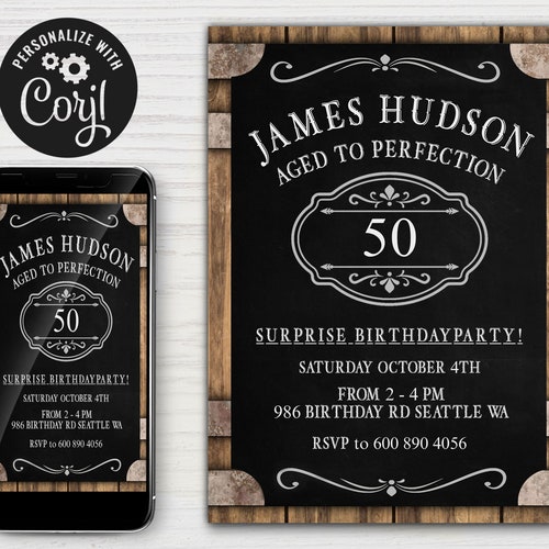 Editable Whiskey Birthday Invitation Mens Birthday Etsy