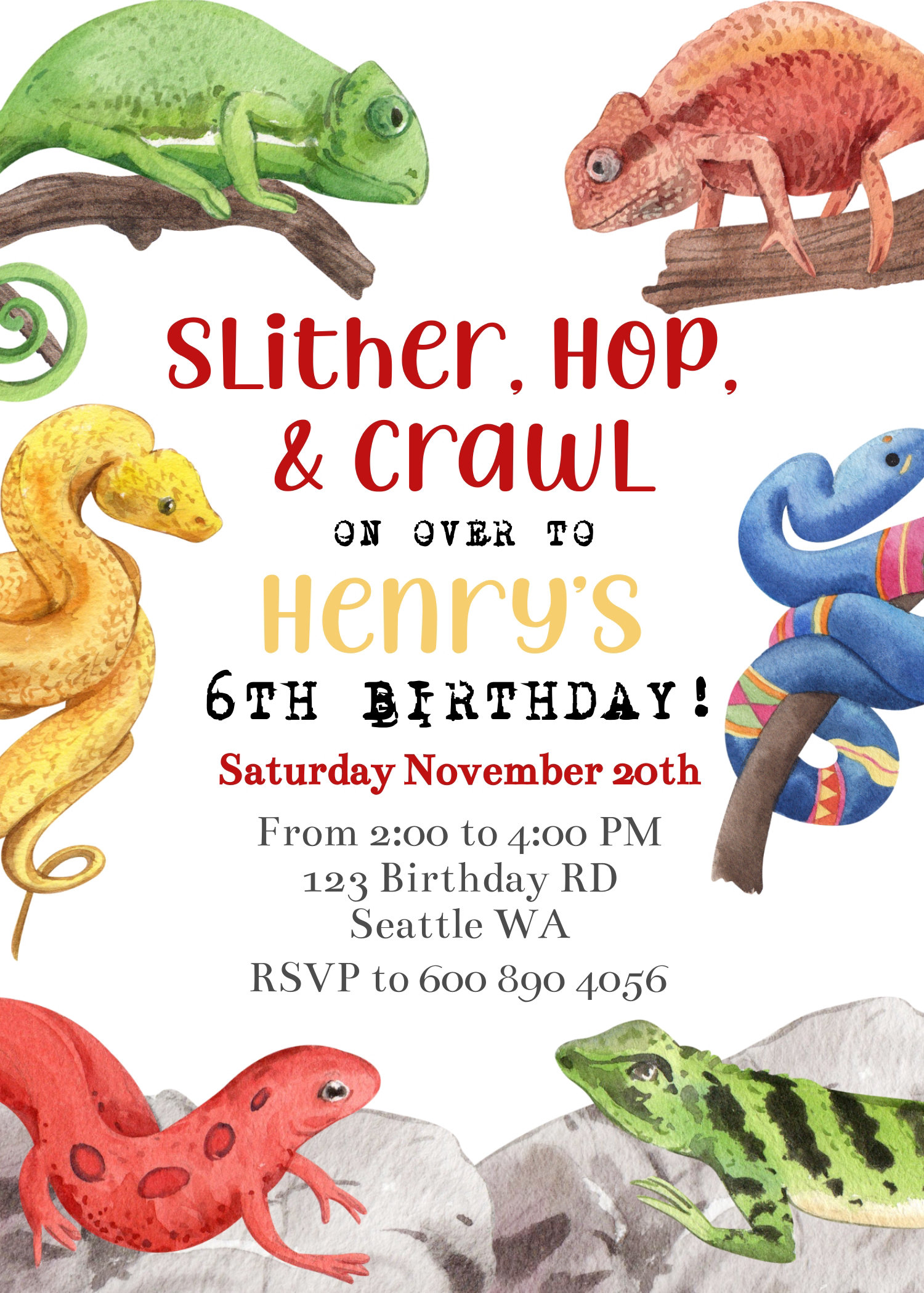 EDITABLE Reptile Birthday Invitation Boy Lizard Birthday - Etsy