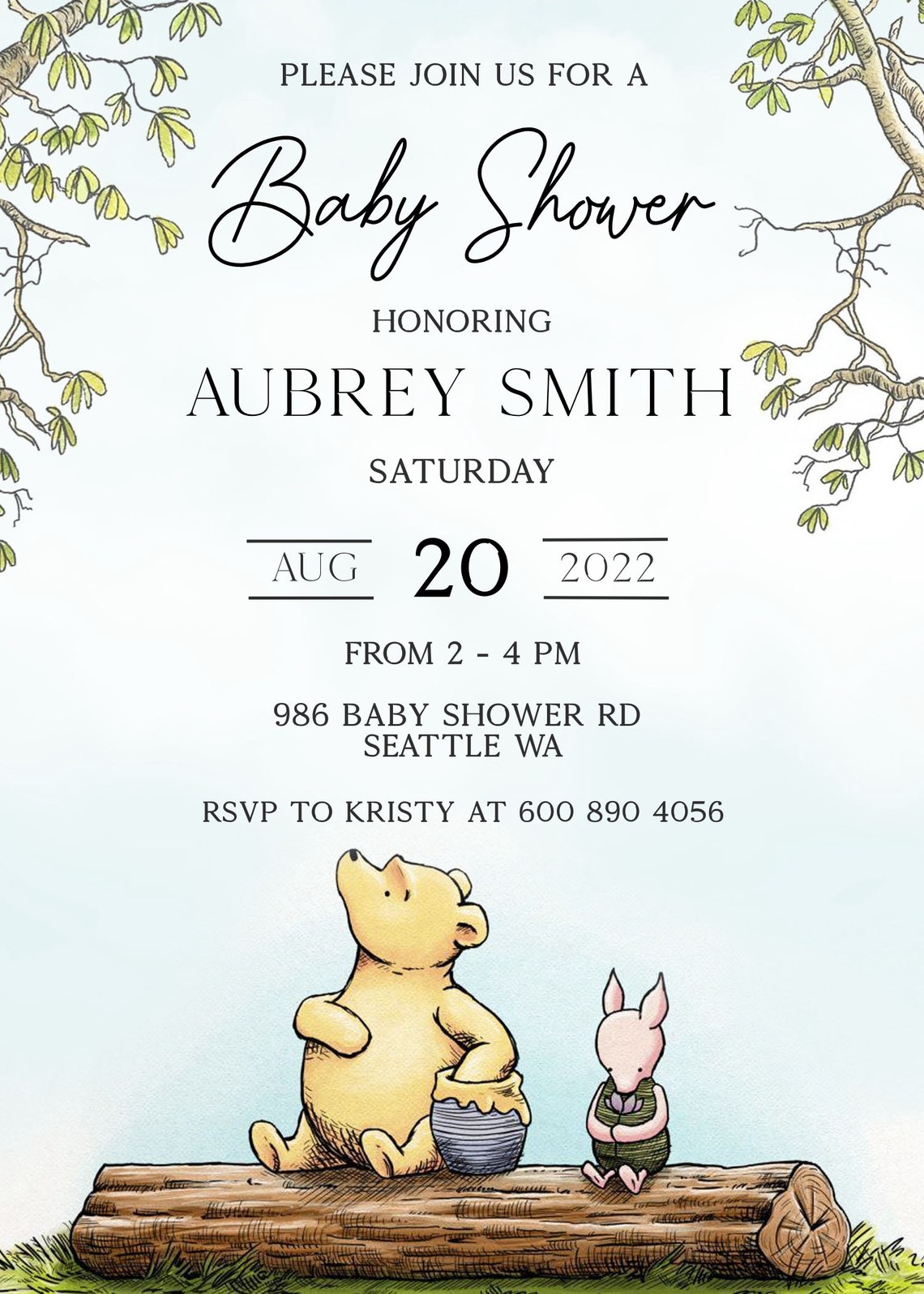 EDITABLE Classic Winnie Pooh Baby Shower Invitation A Little - Etsy