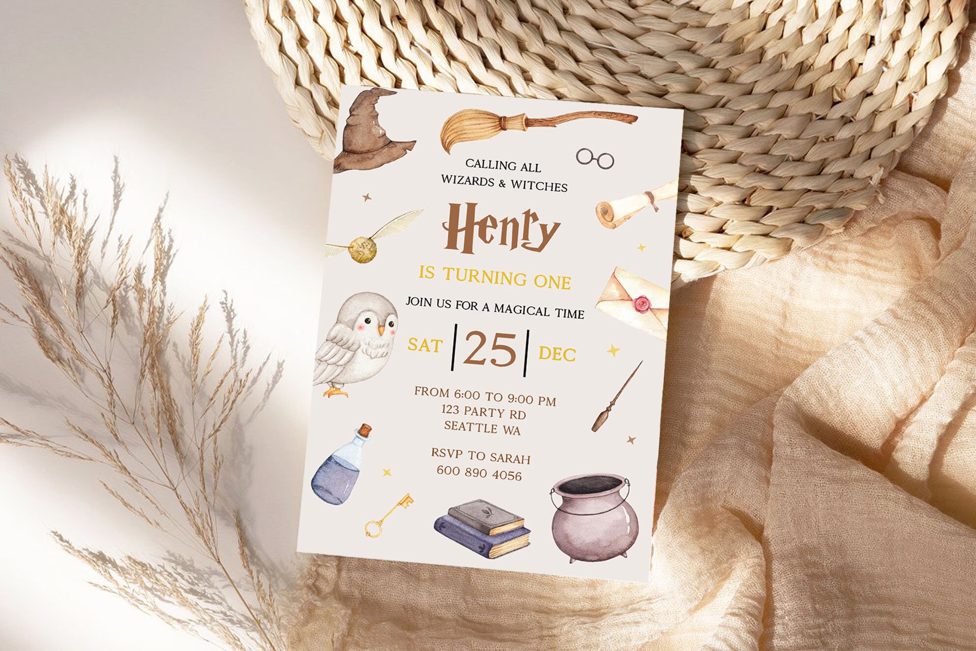 Printable Wizard Witches Birthday Invite, Editable Party Invitation ...