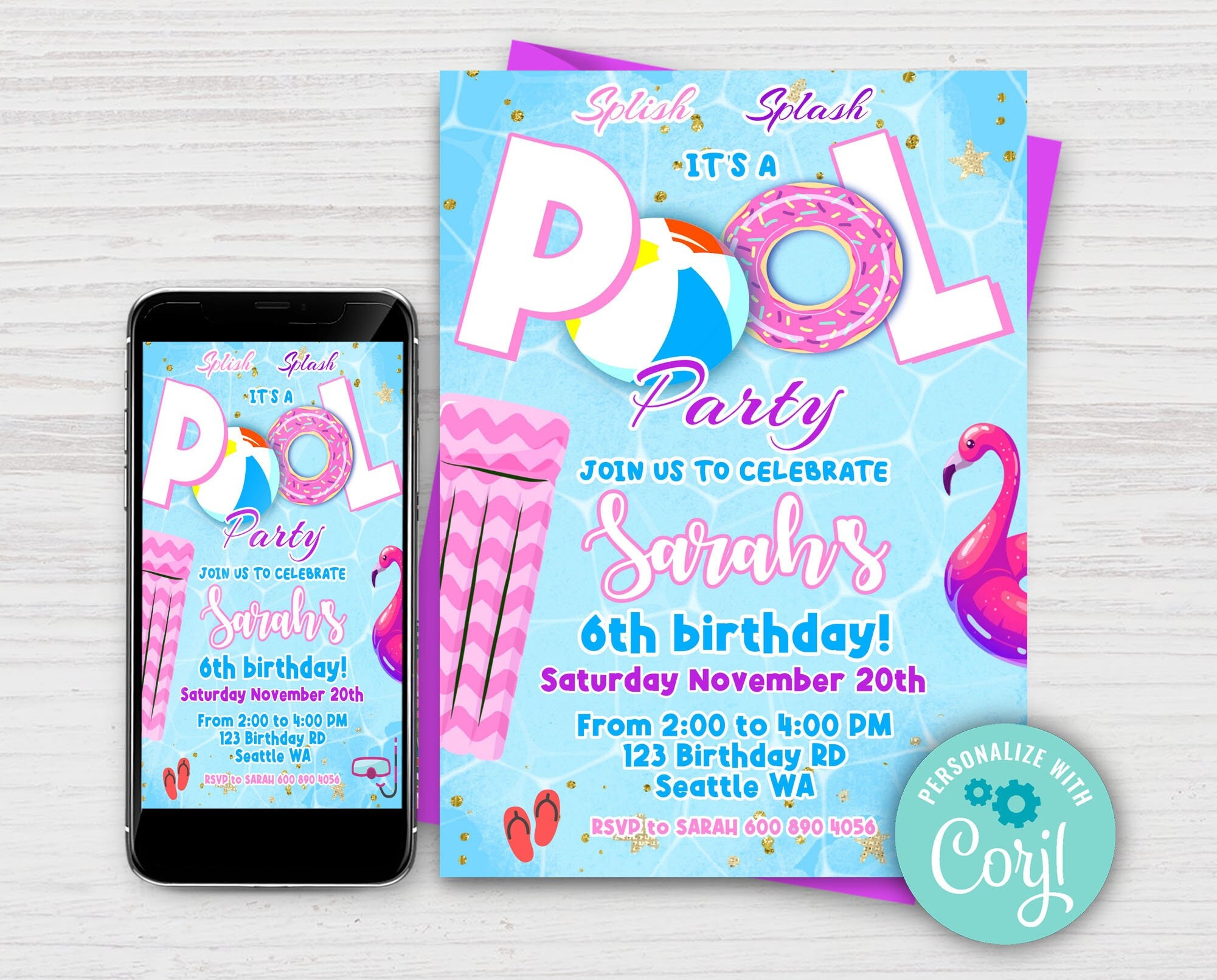 EDITABLE Pool Birthday Party Invitation Pool Party Invite - Etsy