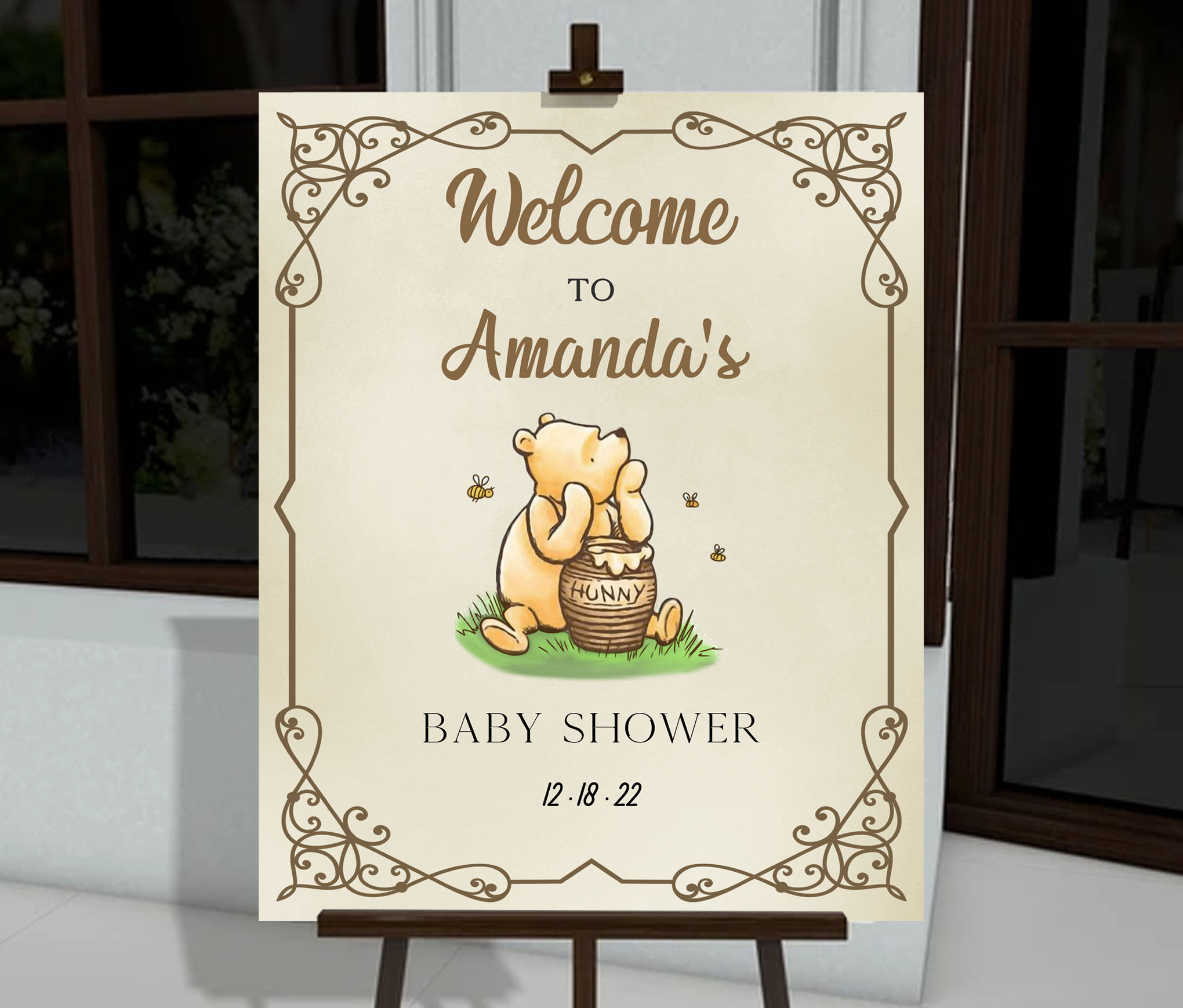 Classic Winnie the Pooh Baby Shower Welcome Sign, Vintage Party Welcome ...