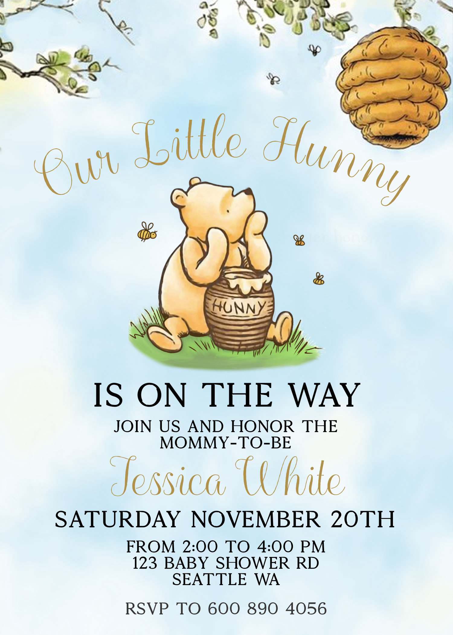 Classic Pooh Baby Shower Invitation A Little Hunny is on the - Etsy