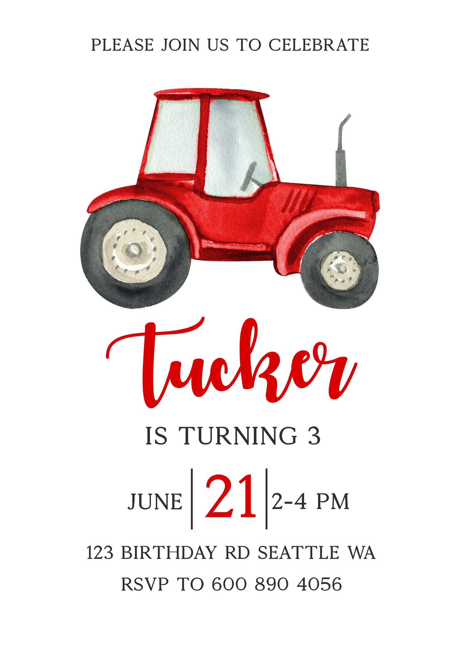 EDITABLE Minimalist Red Tractor Birthday Party Invite Red - Etsy Canada