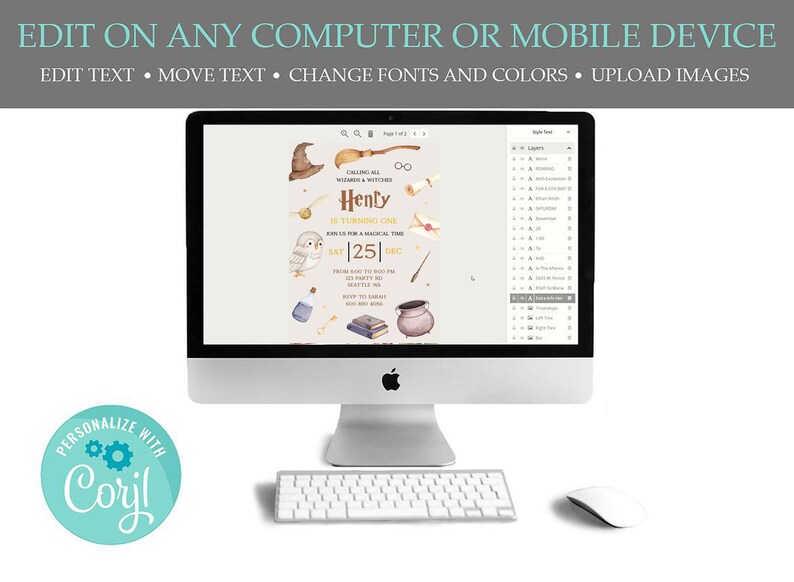 Printable Wizard Witches Birthday Invite, Editable Party Invitation ...