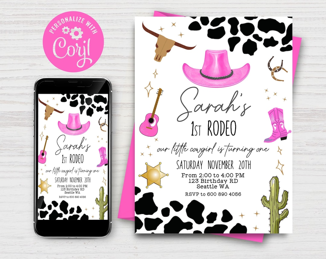 EDITABLE, Cowgirl Birthday Invitation, First Rodeo Party Invite ...