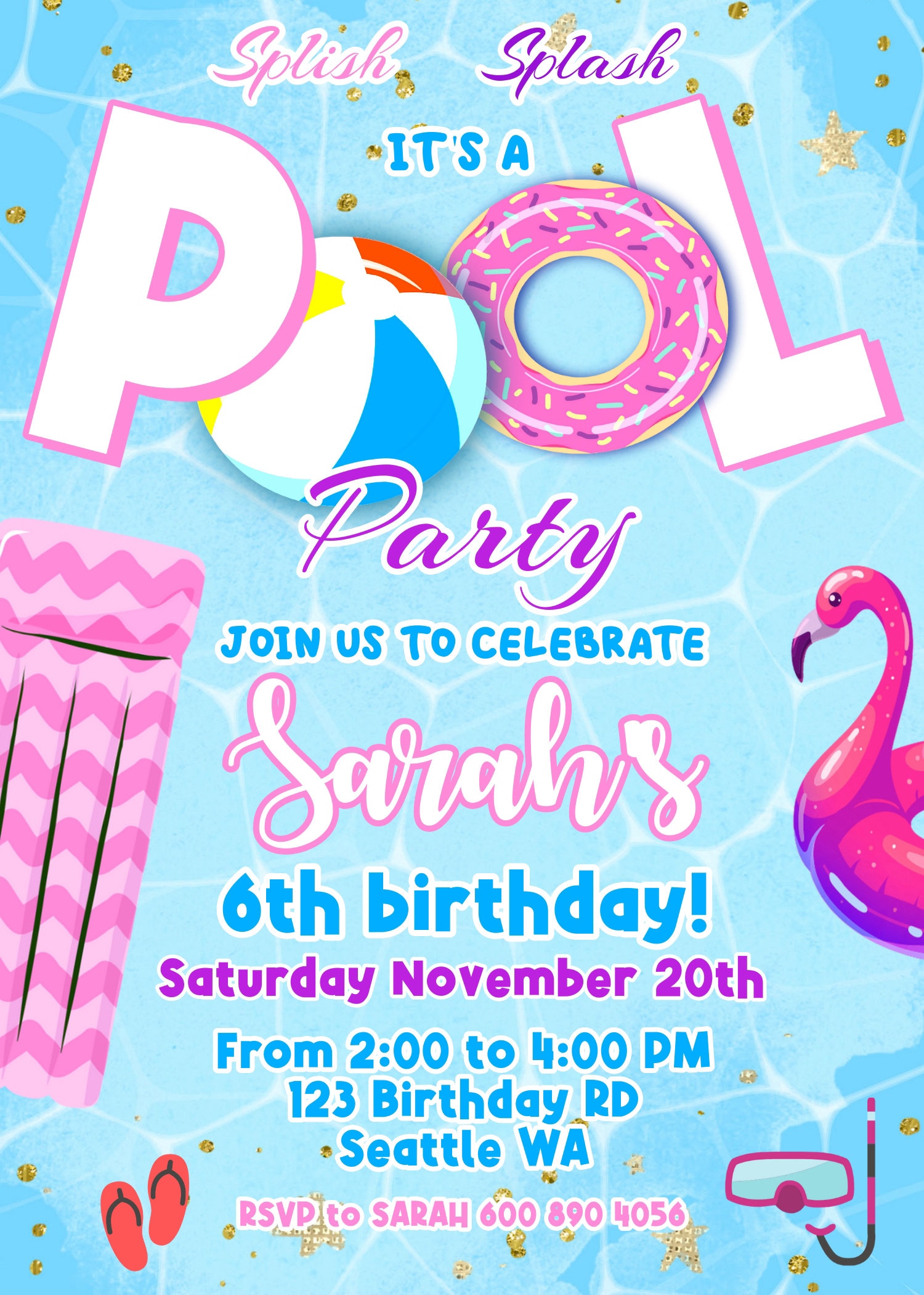 EDITABLE Pool Birthday Party Invitation Pool Party Invite - Etsy