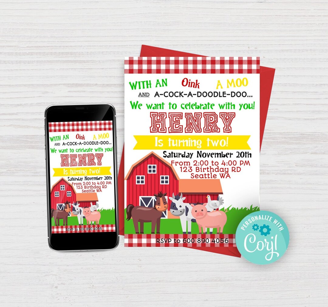 EDITABLE Farm Birthday Invitation Farm Animals Birthday Old - Etsy
