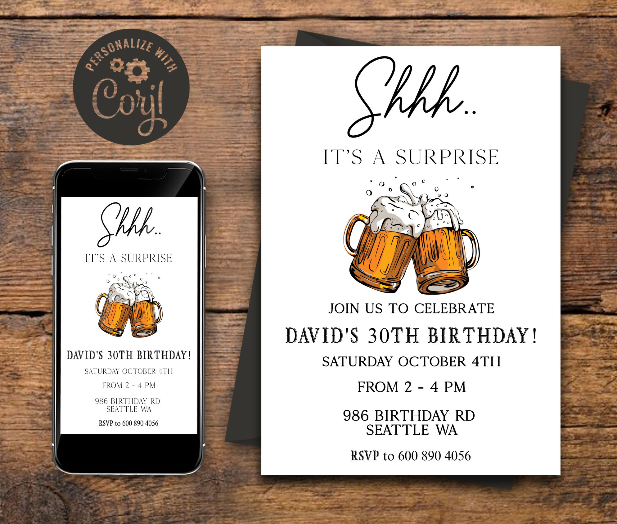 EDITABLE Beer Surprise Birthday Party Invitation White 30th - Etsy
