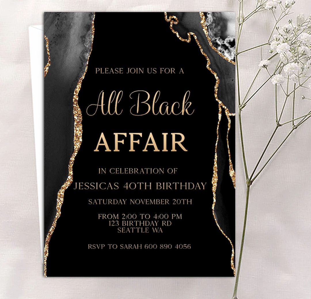 EDITABLE, All Black Party Invitation, All Black Affair Invitation ...