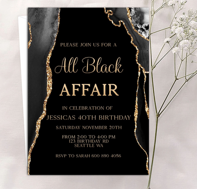 EDITABLE, All Black Party Invitation, All Black Affair Invitation ...