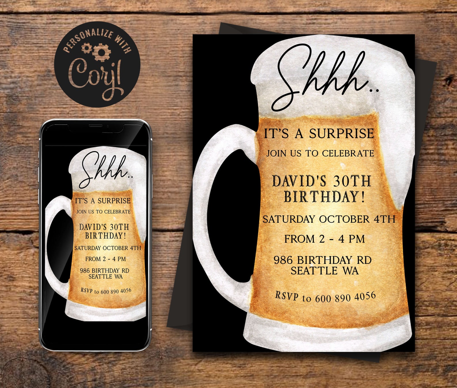 EDITABLE Beer Surprise Birthday Party Invitation 30th 40th - Etsy
