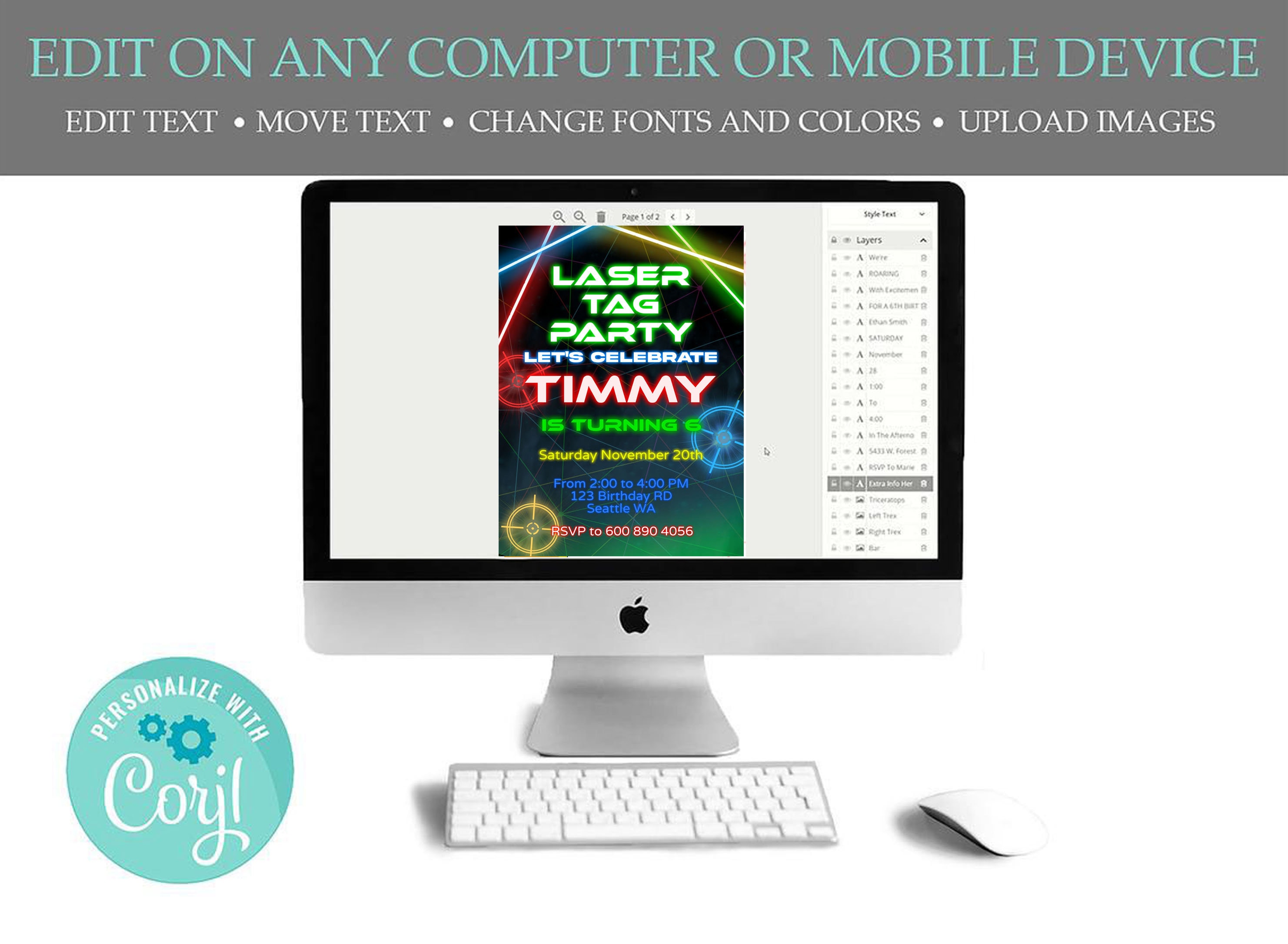 EDITABLE, Laser Tag Birthday Invitation, Laser Tag Party Invitation ...